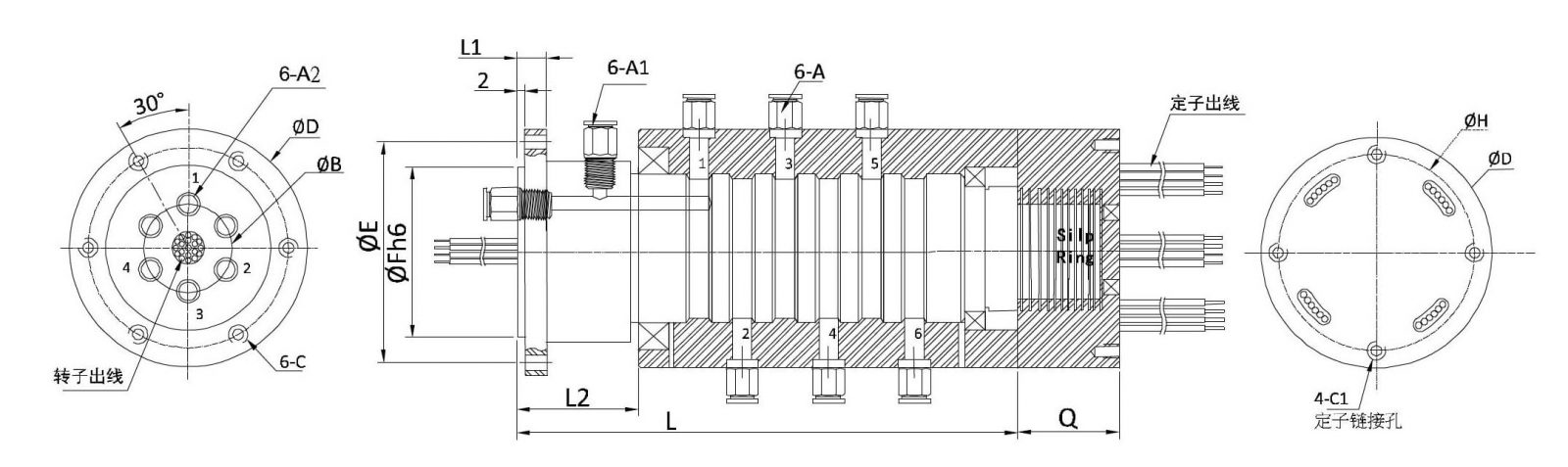6 Passage Pneumatic/Hydraulic + Electrical Rotary Joints - Grand
